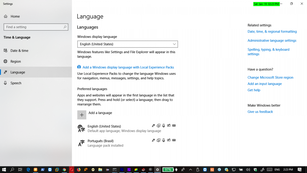 WINDOWS 10: SWITCHING LANGUAGE